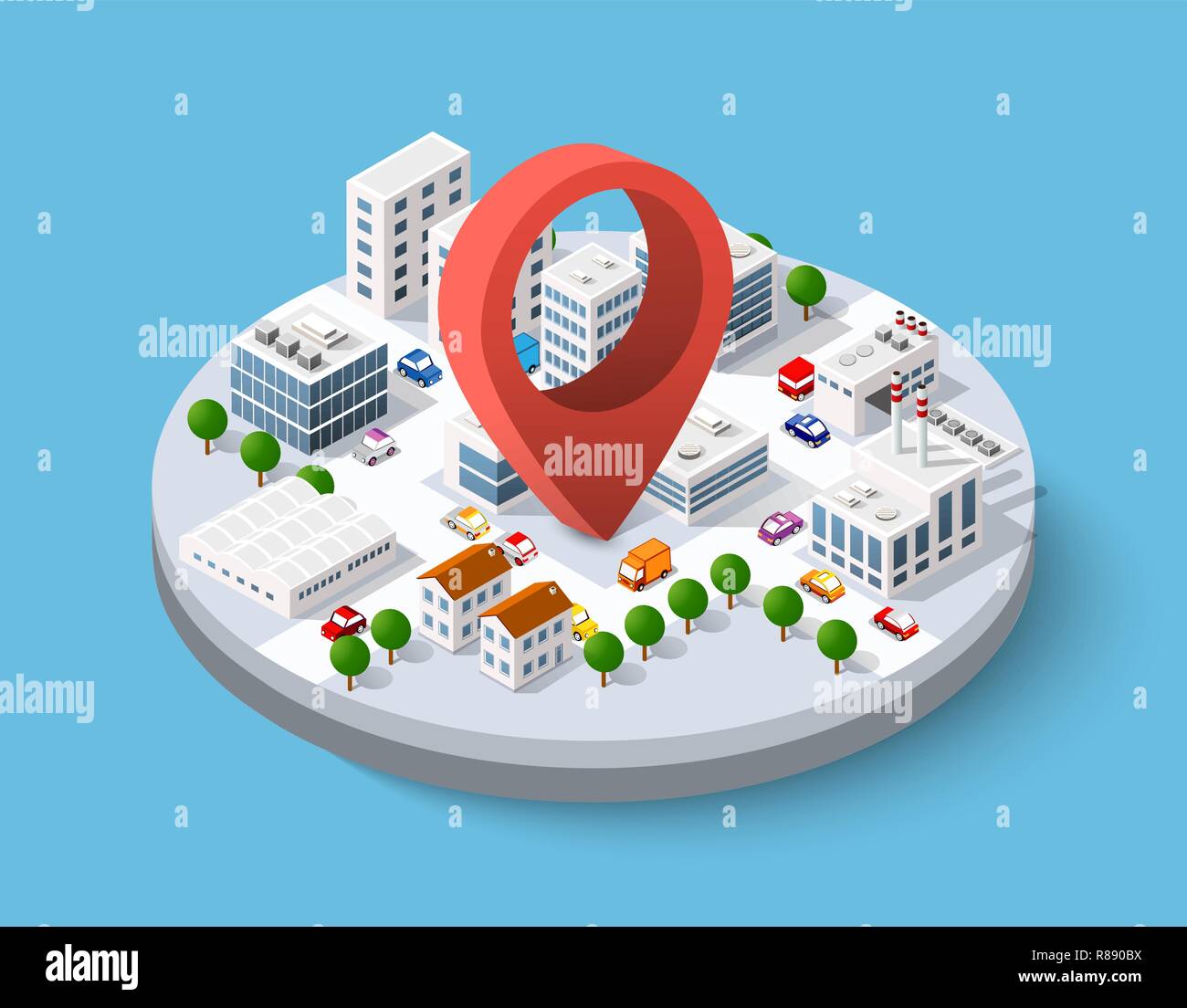 Isometric pin icon on the navigation map for positioning travel and ...