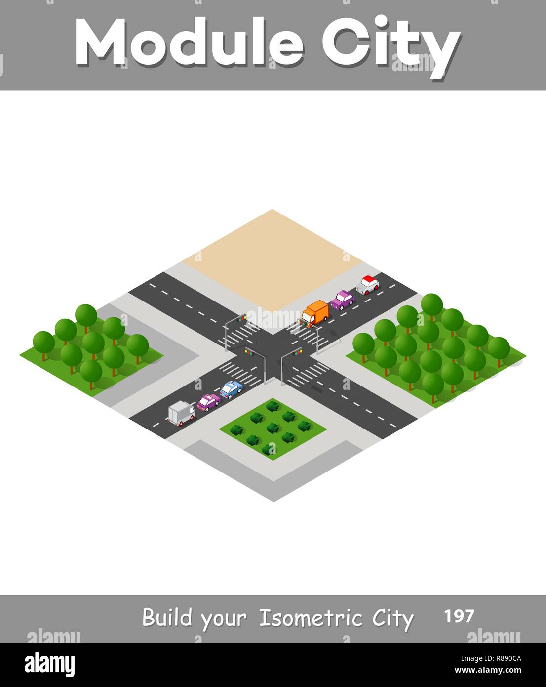 Natural landscape isometric forest with trees and plants, expressway ...