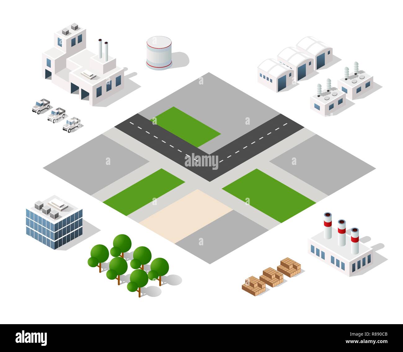 Set of modern isometric buildings and plants for sites and games Stock ...