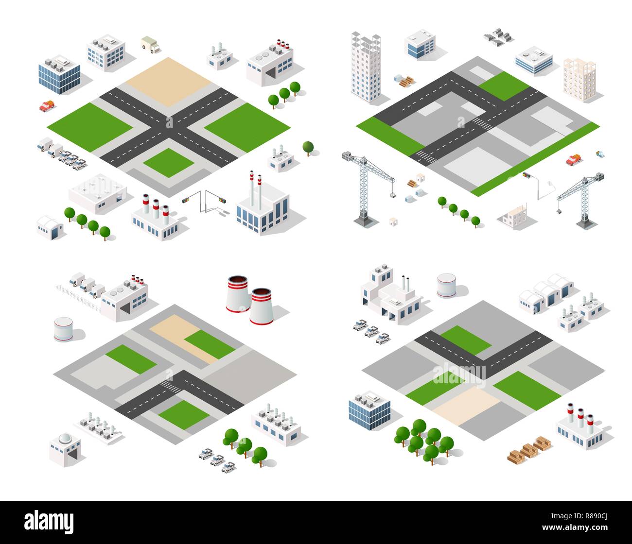 Set of modern isometric buildings and plants for sites and games Stock ...