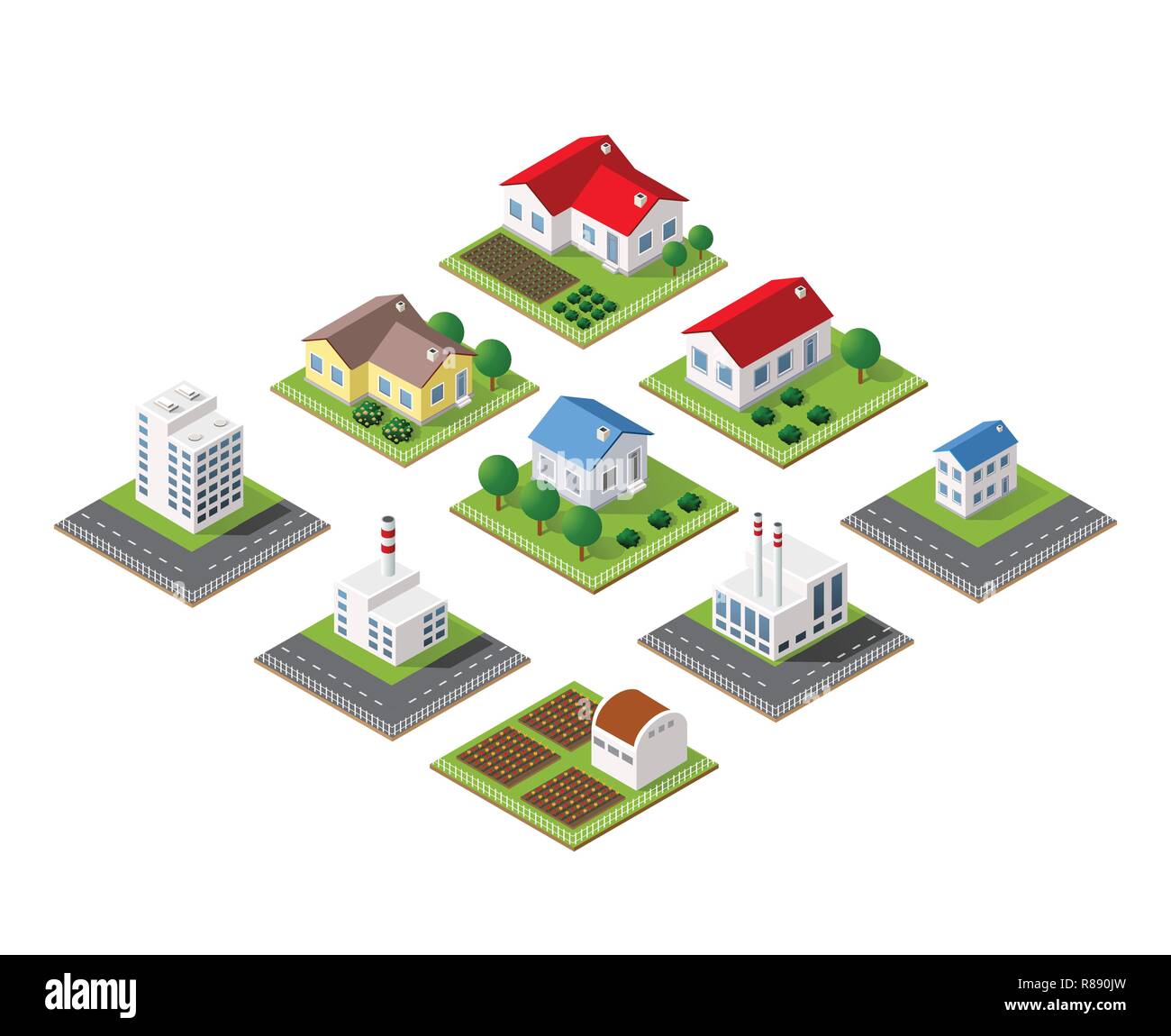 Farm set of houses in isometric style Stock Vector Image & Art - Alamy