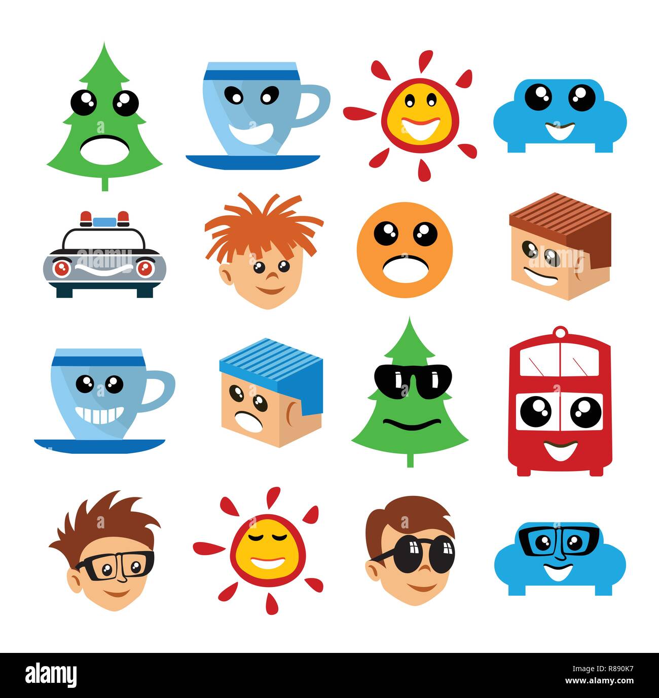 Emoji emoticon expression icons in style cartoon collection face ...