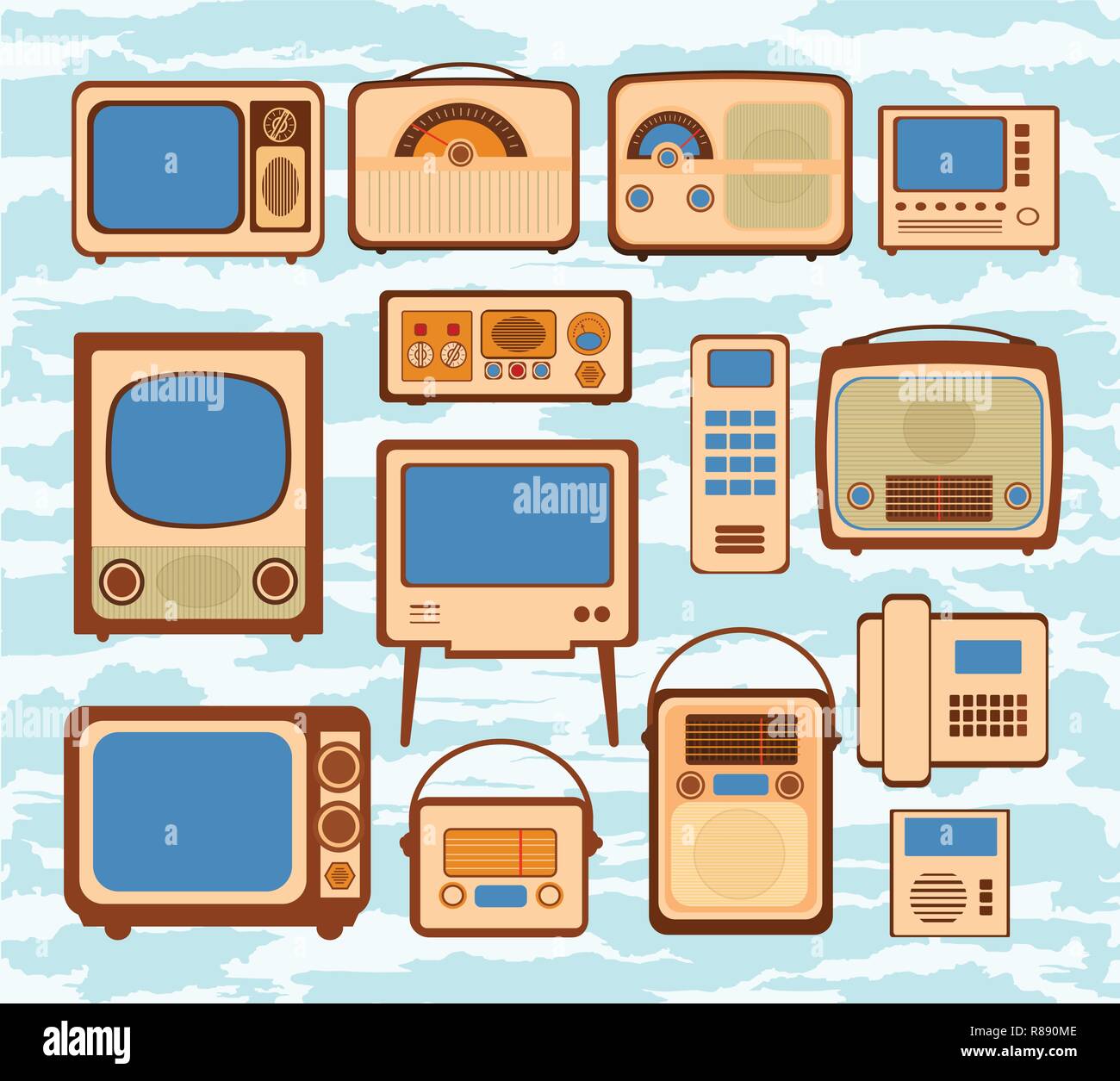 Set broadcast vector illustrations icon set with retro radio, old media ...
