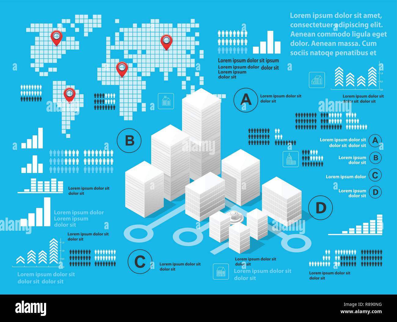 Blue illustration infographics of urban infrastructure in the field of ...