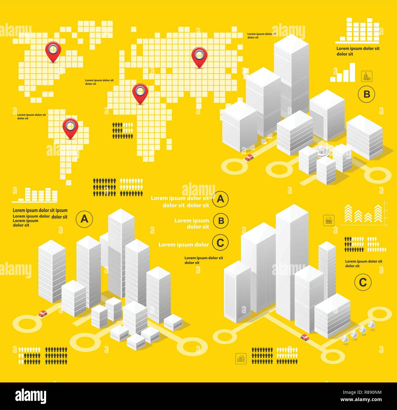 Yellow illustration infographics of urban infrastructure in the field ...