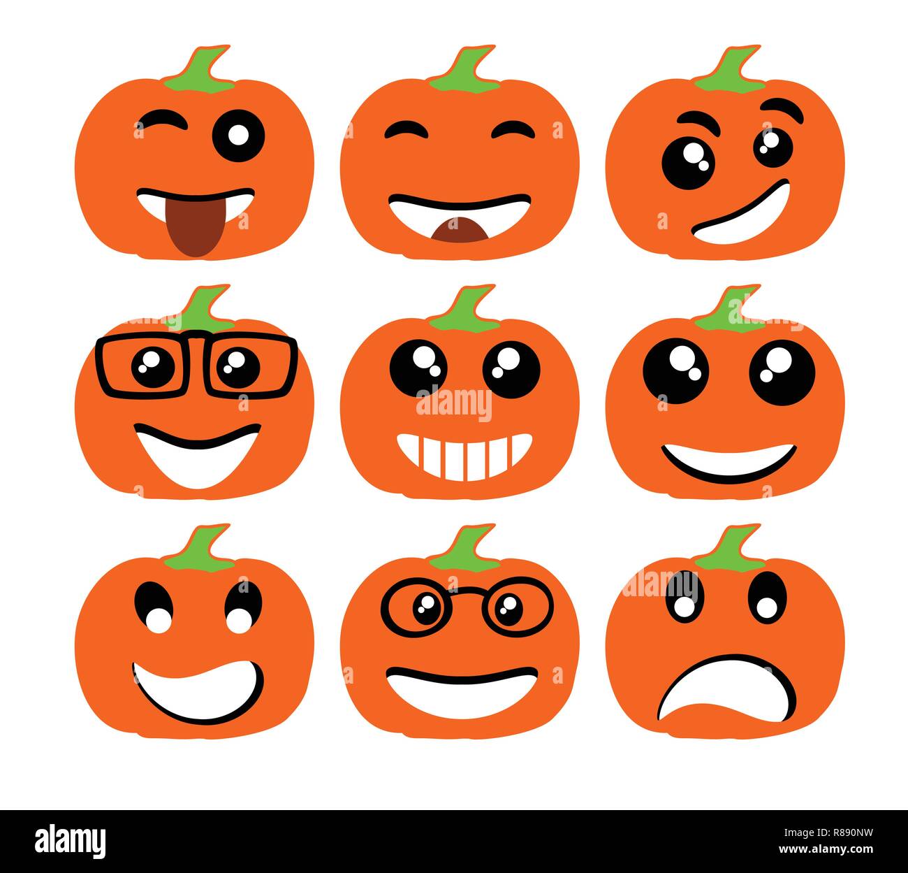 Emoji emoticon expression icons in style halloween pumpkin face symbols ...