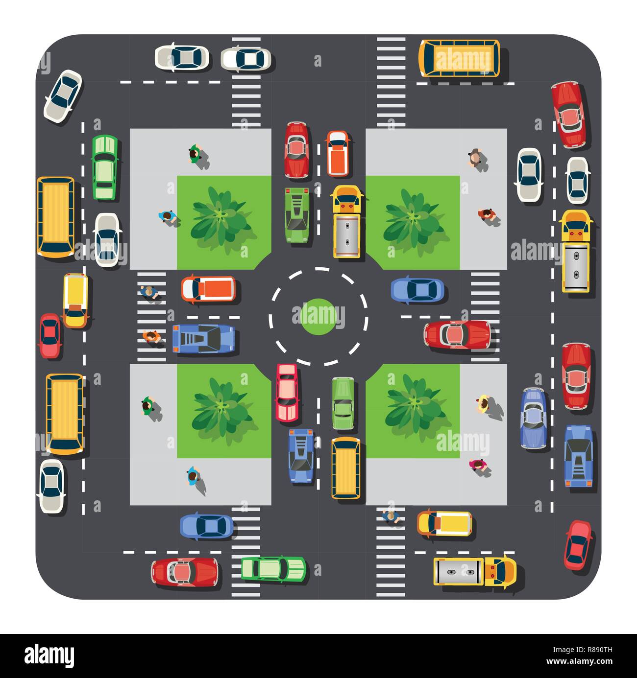 Top view of city map. Crossroads of urban streets with traffic ...