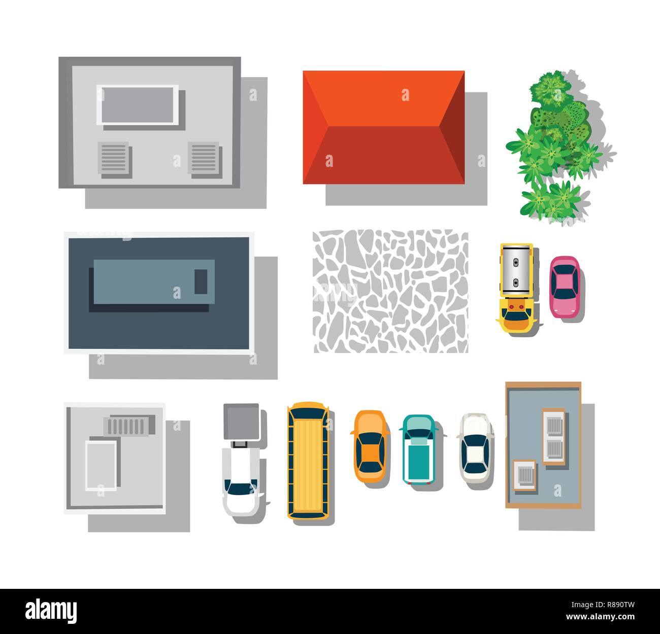 Top view of city map. Crossroads of urban streets with traffic ...