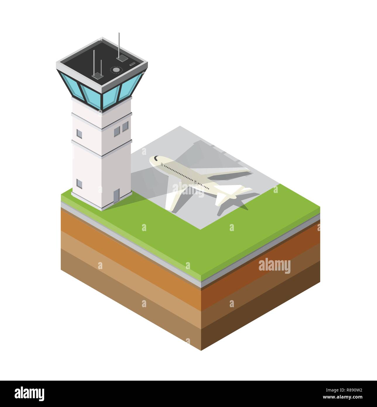 Airport runway control tower of transportation flights airport in the ...