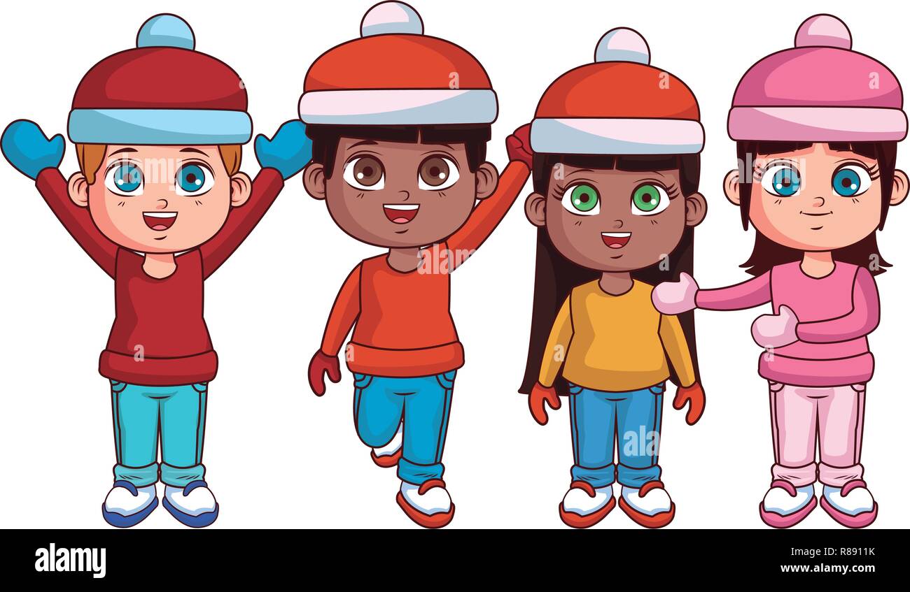 cute winter children cartoon Stock Vector Image & Art - Alamy