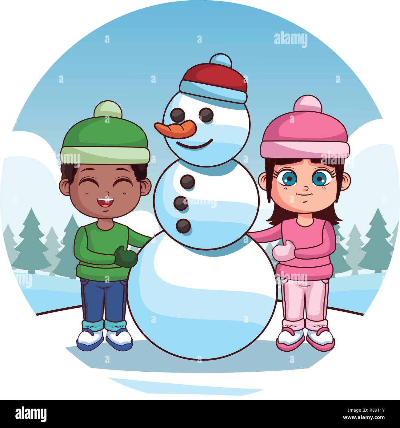 cute winter children cartoon Stock Vector Image & Art - Alamy