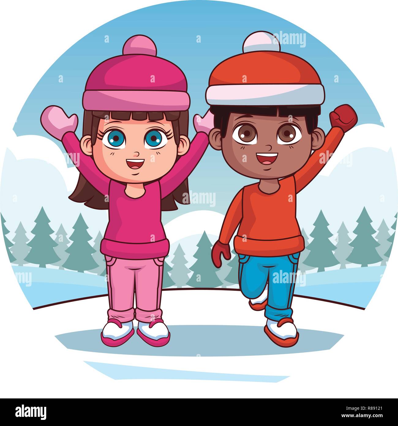 cute winter children cartoon Stock Vector Image & Art - Alamy