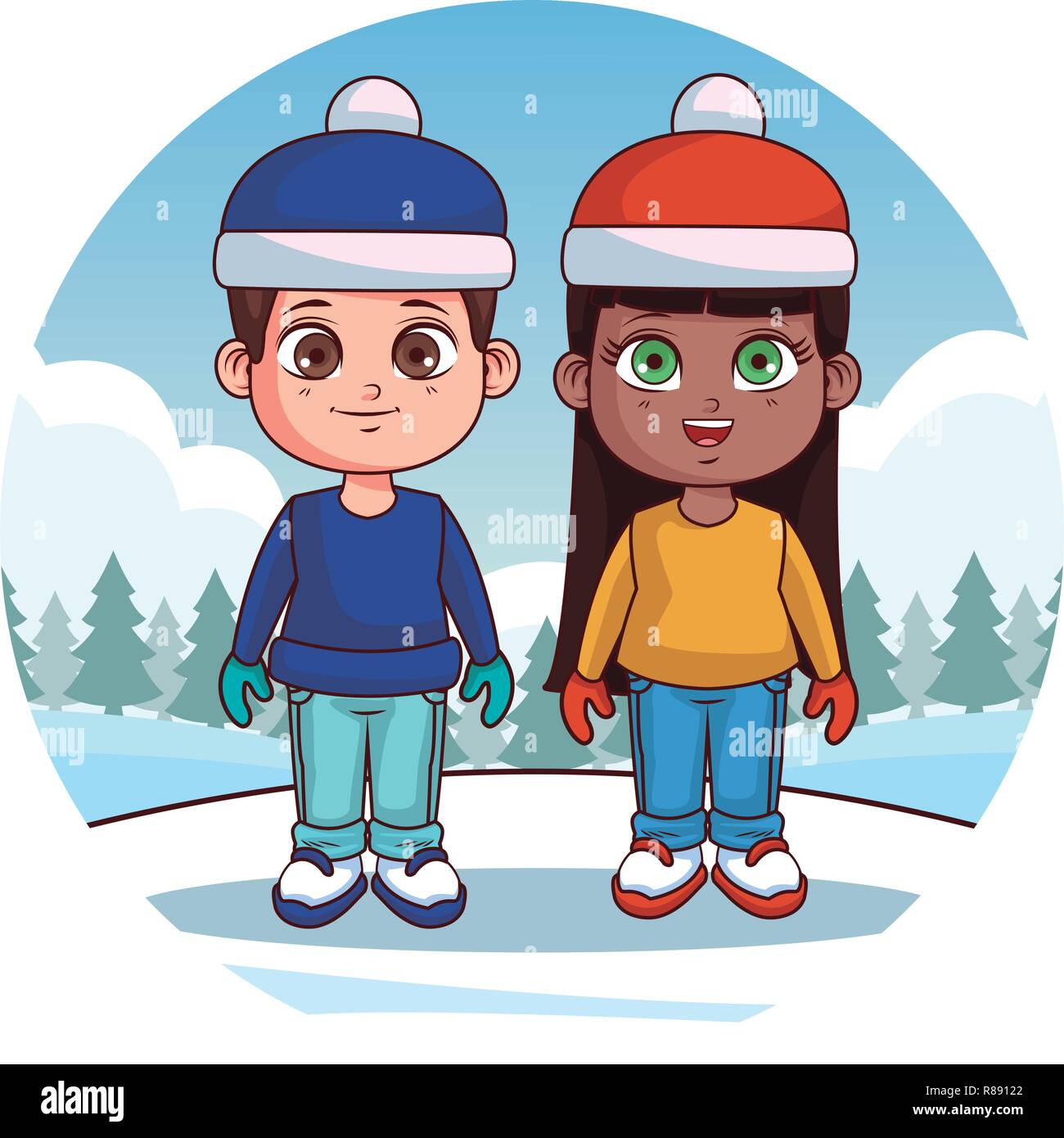 cute winter children cartoon Stock Vector Image & Art - Alamy