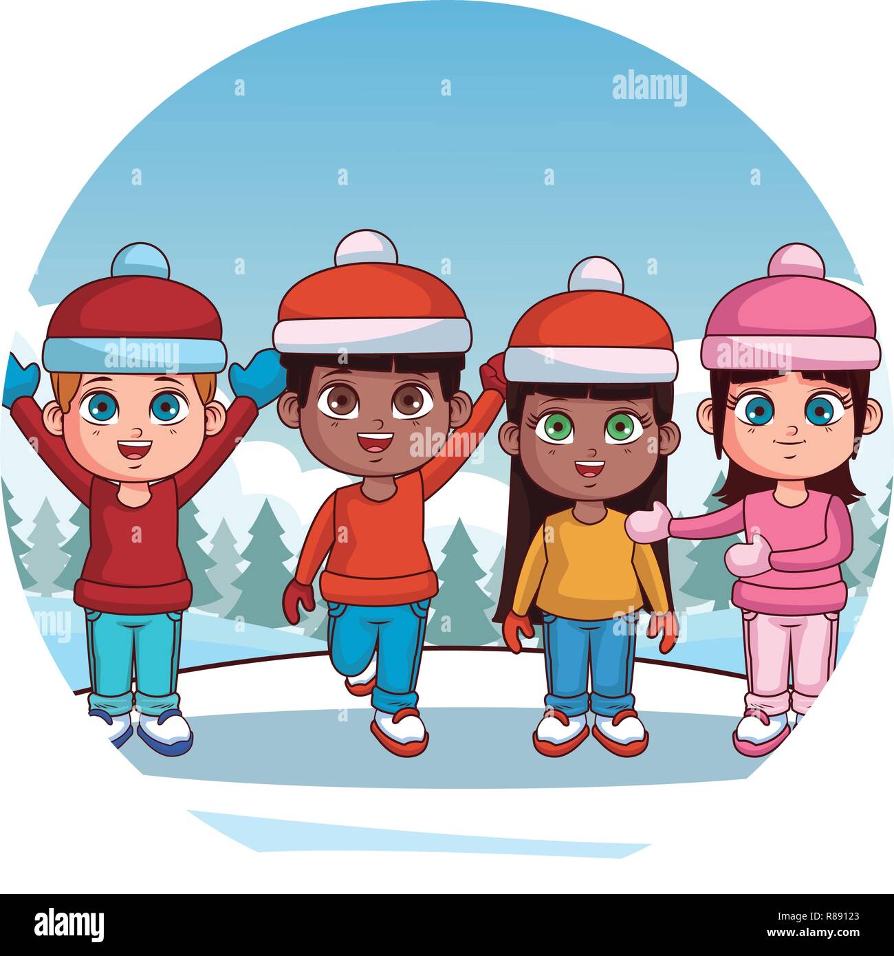 cute winter children cartoon Stock Vector Image & Art - Alamy