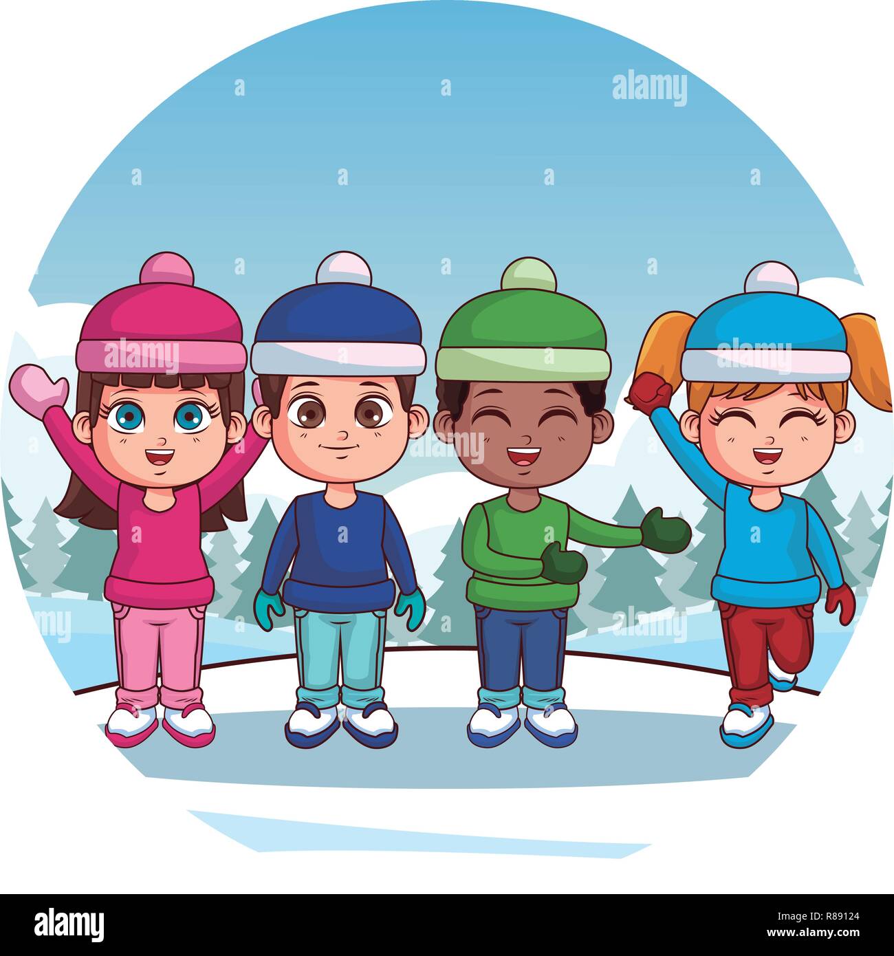 cute winter children cartoon Stock Vector Image & Art - Alamy