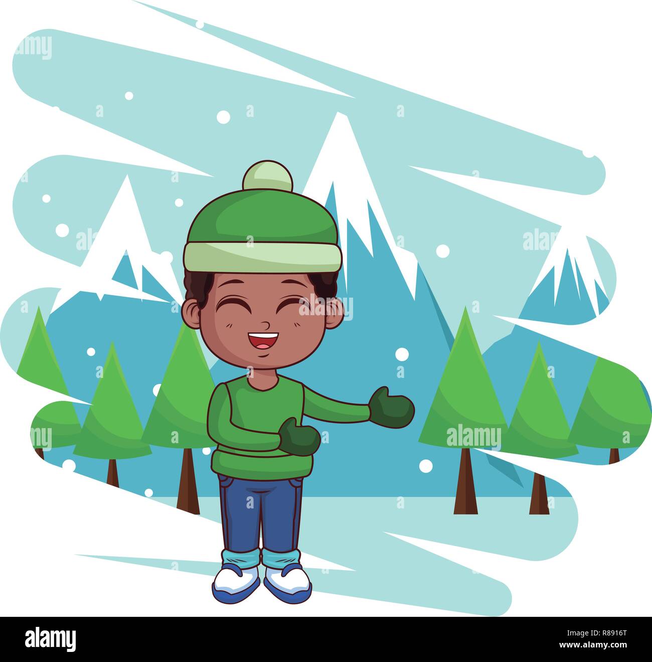 cute winter boy cartoon Stock Vector Image & Art - Alamy