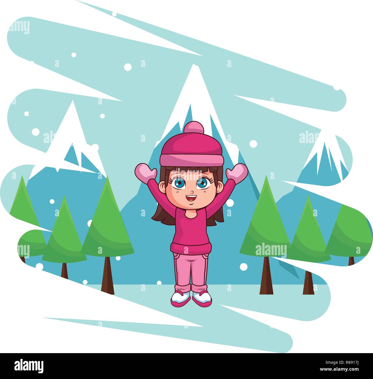 cute winter girl cartoon Stock Vector Image & Art - Alamy