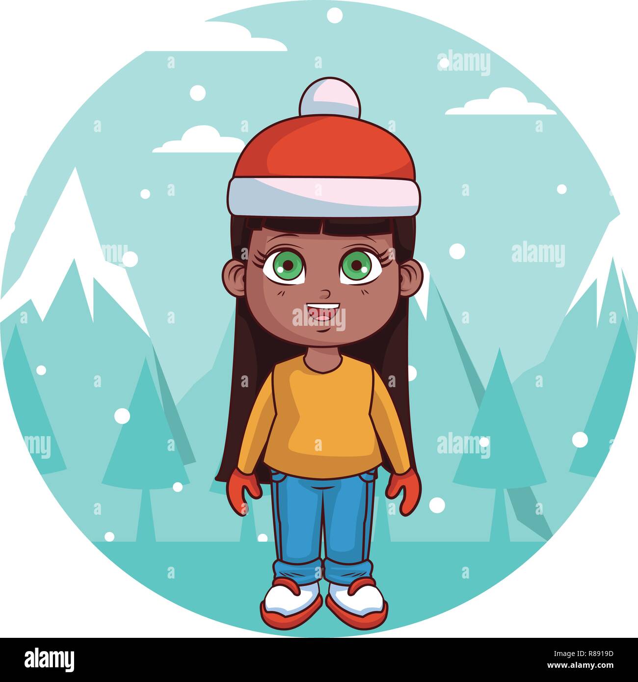 cute winter girl cartoon Stock Vector Image & Art - Alamy