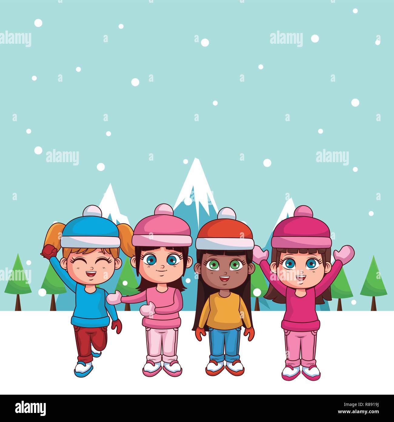 cute winter children cartoon Stock Vector Image & Art - Alamy