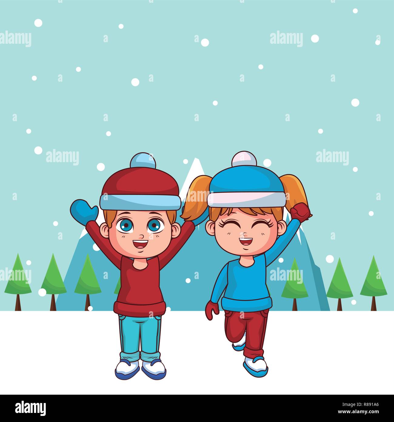 cute winter children cartoon Stock Vector Image & Art - Alamy