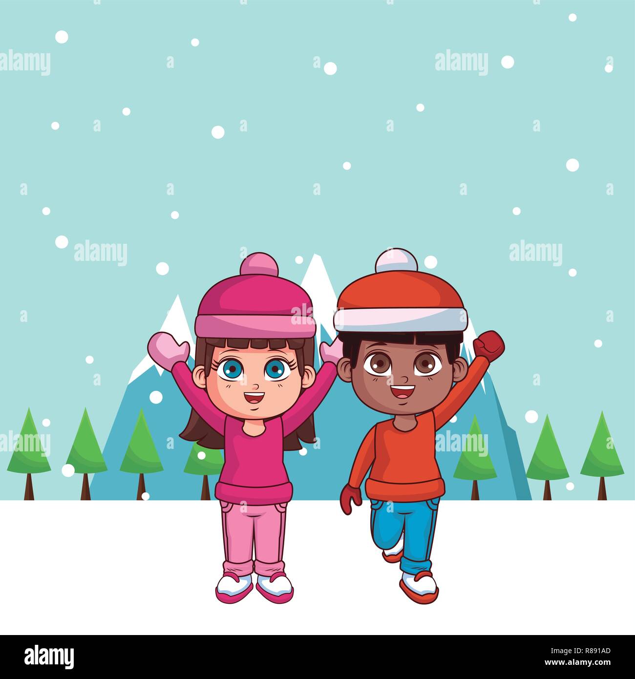 cute winter children cartoon Stock Vector Image & Art - Alamy