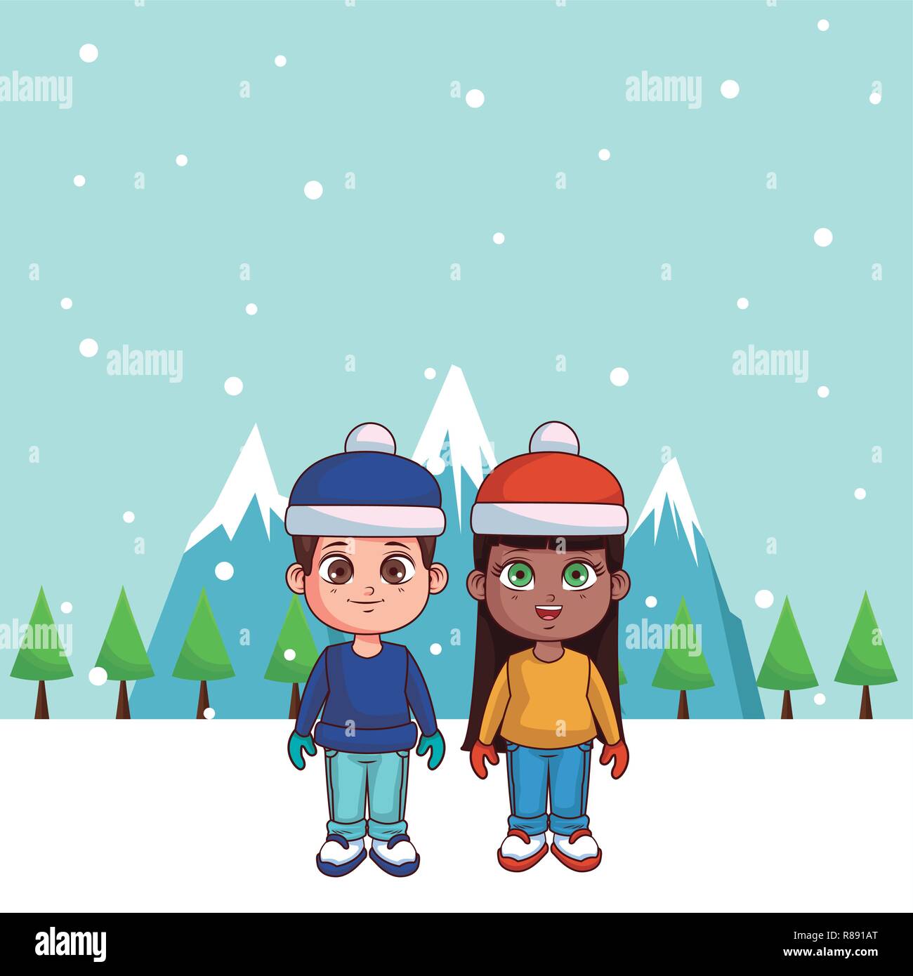 cute winter children cartoon Stock Vector Image & Art - Alamy