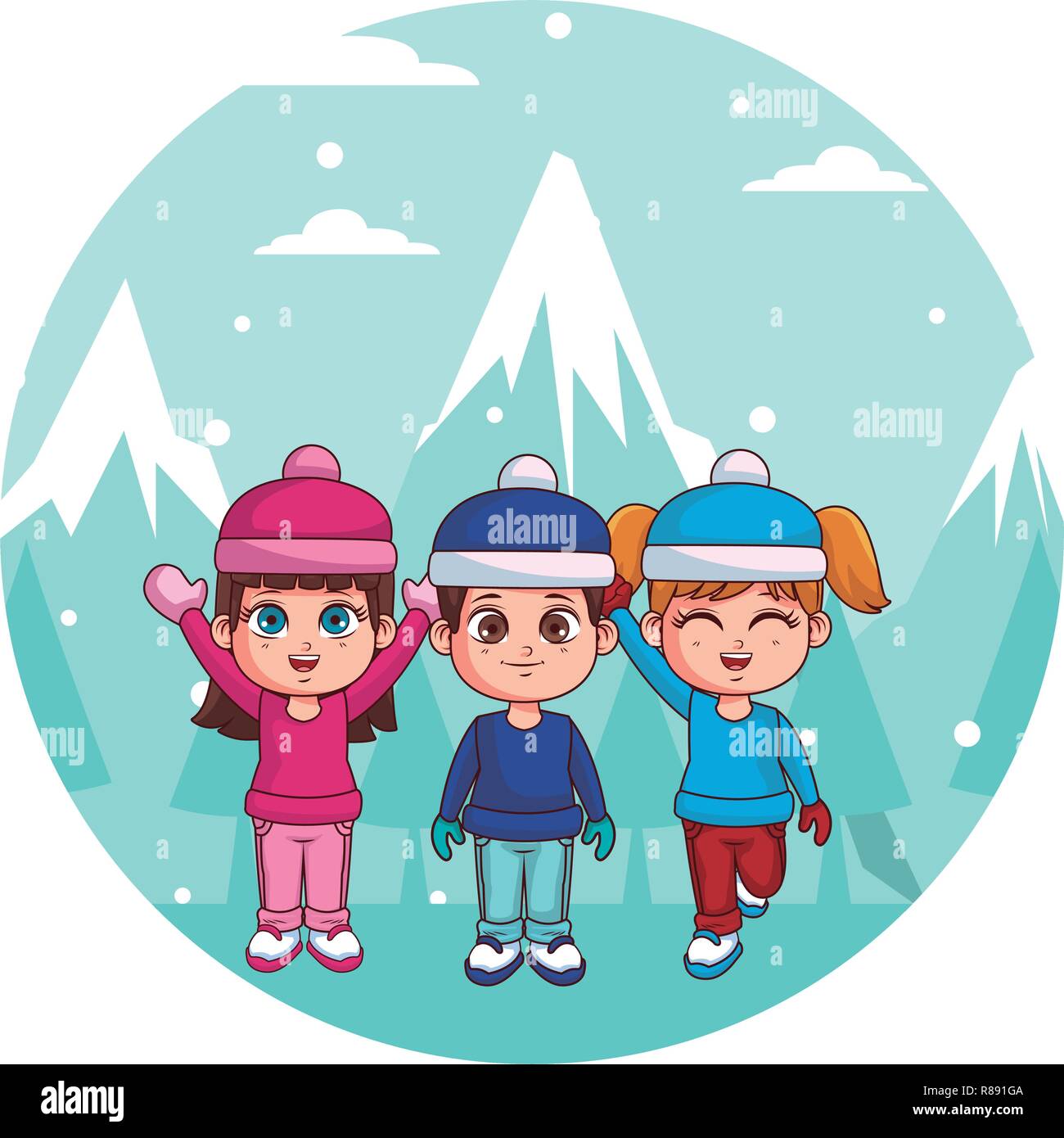 cute winter children cartoon Stock Vector Image & Art - Alamy