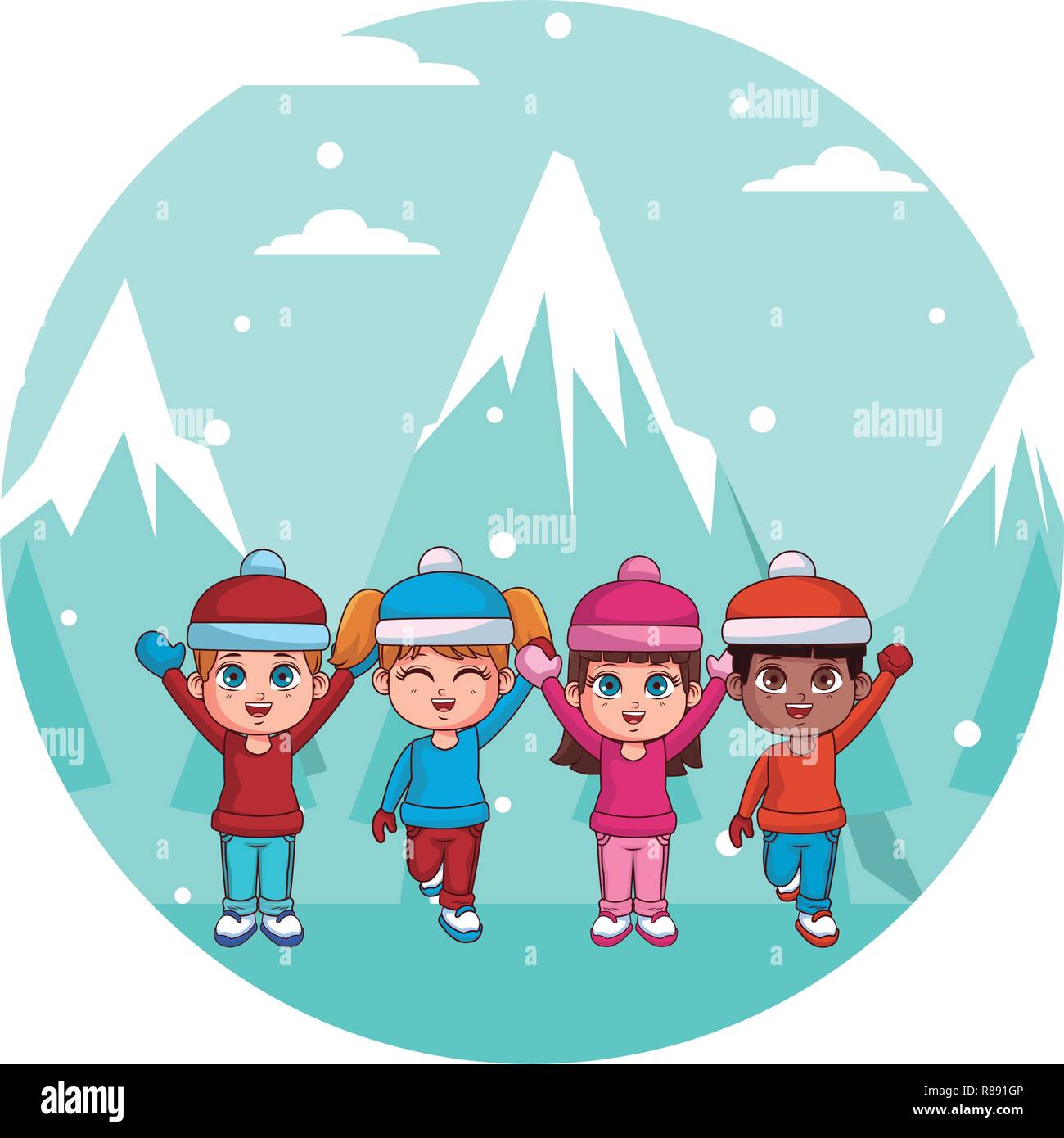 cute winter children cartoon Stock Vector Image & Art - Alamy