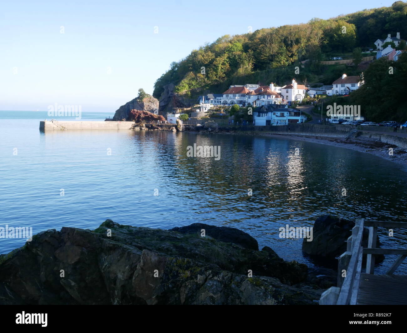 A view across Babbacombe Beach to The Cary Arms public house in Devon ...