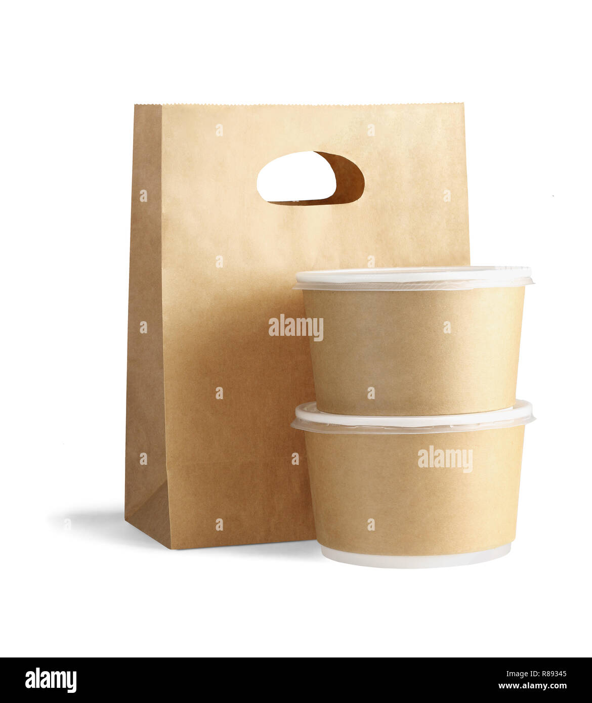 Takeaway Paper Bag and Containers on White Background Stock Photo - Alamy