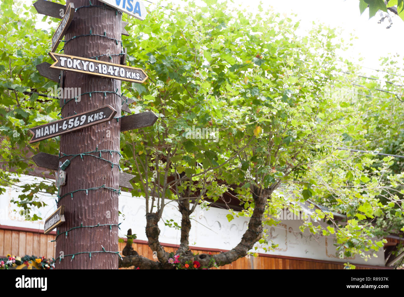 Standard views of a Brazilian cities. Signpost distance in kms to ...