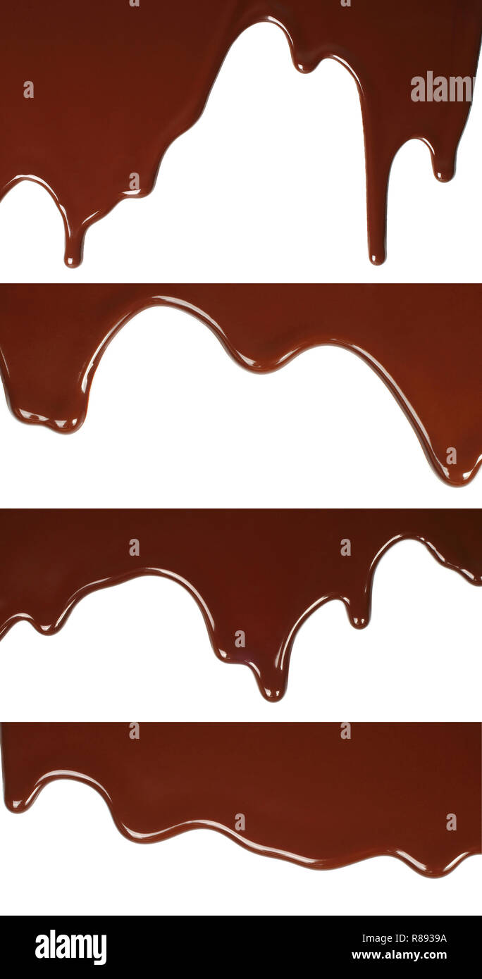 Melted chocolate dripping set on white background close-up Stock Photo ...