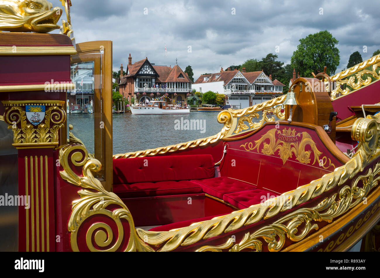 The Royal row barge Gloriana moored at Henley Royal Regatta, Henley-on ...