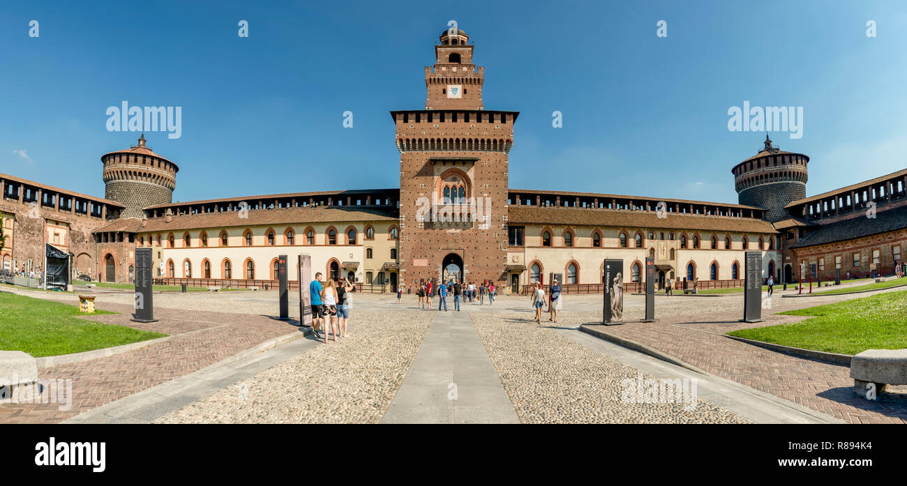 Horizontal view inside Sforza castle in Milan, Italy Stock Photo - Alamy