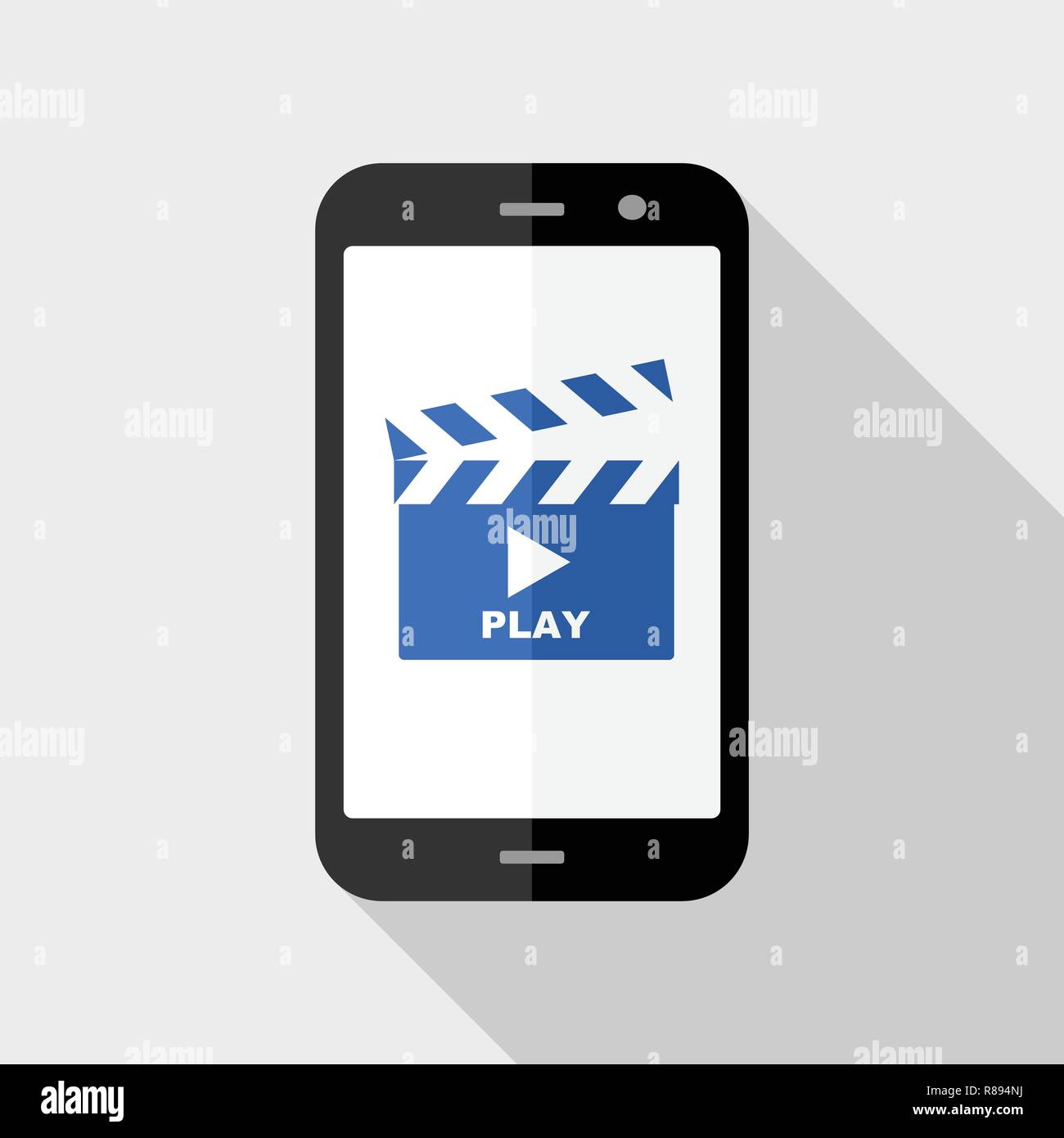 Smartphone with video player app on screen. Creative flat design vector ...
