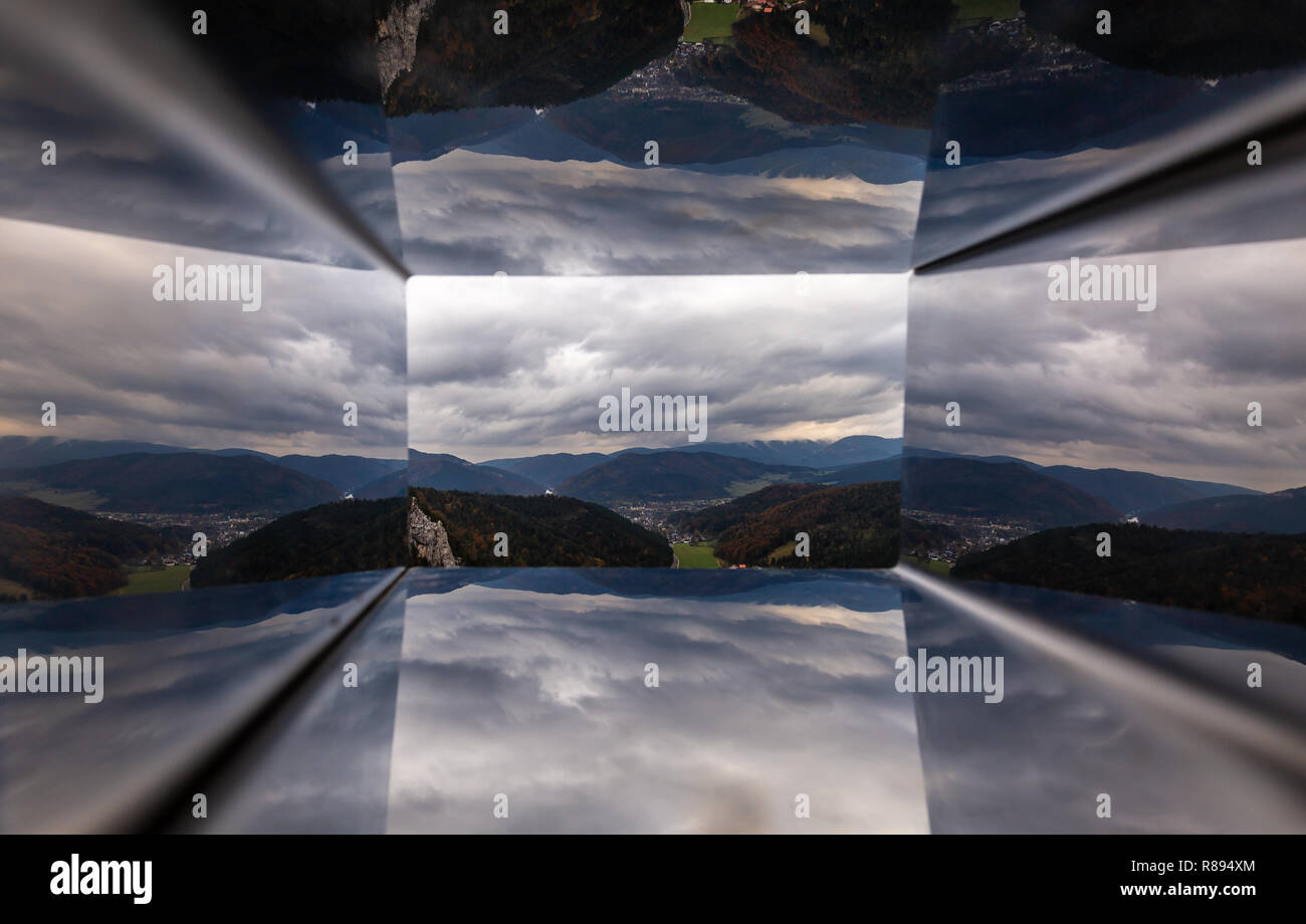 Scenic view through Wiener Alpen Viewer miror hole from top of ...