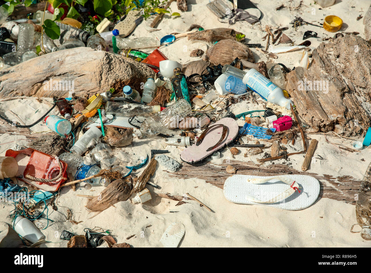 rubbish covered beach in archipelago of Bacuit in Philippines Stock ...