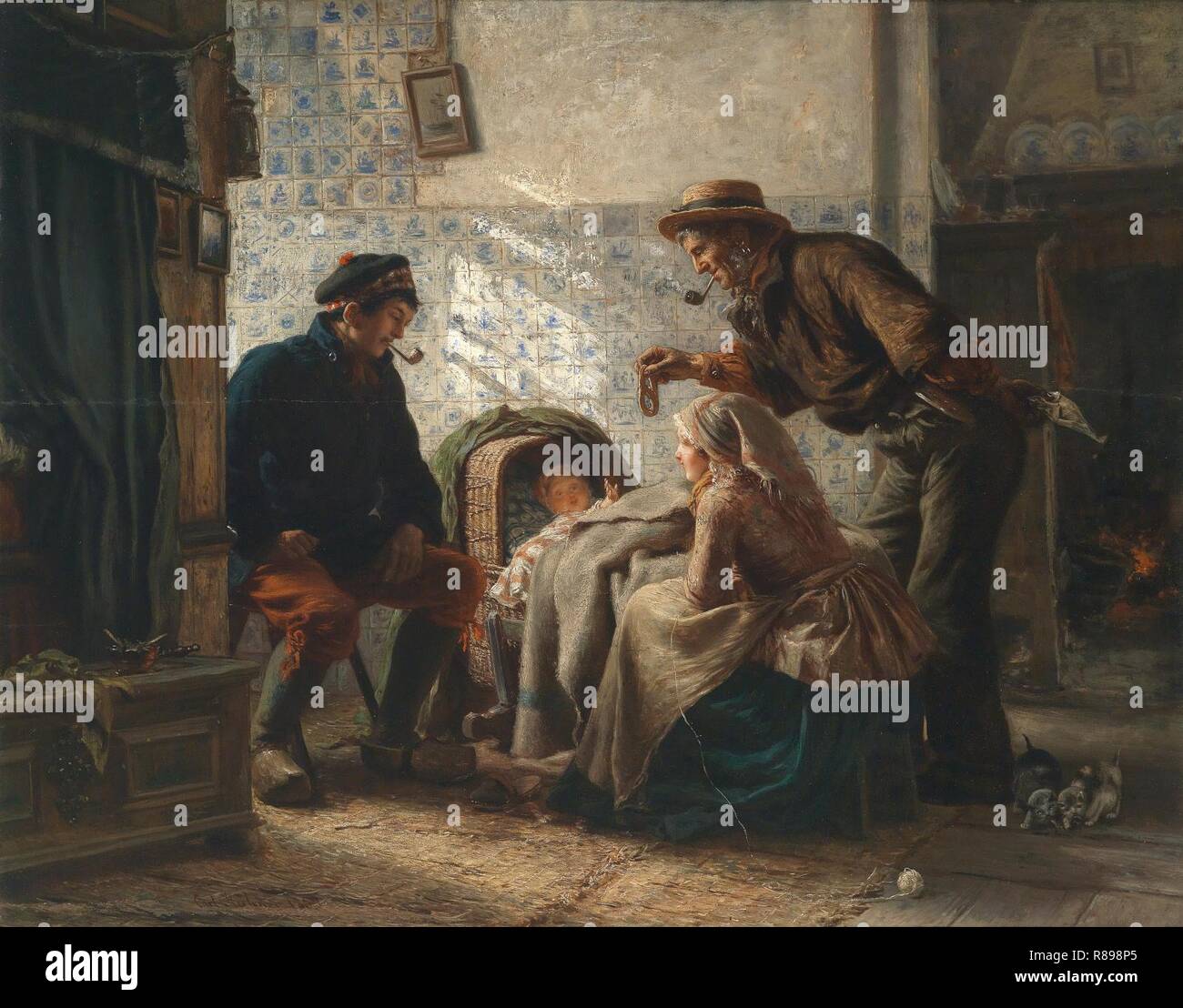 Carl Wilhelm Hübner An der Wiege 1857 Stock Photo - Alamy