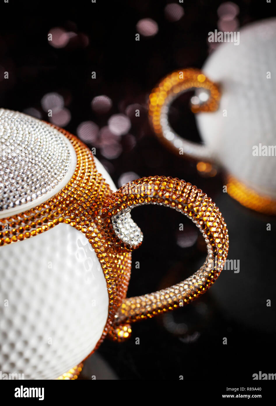 Fine tableware combination on dark background Stock Photo - Alamy