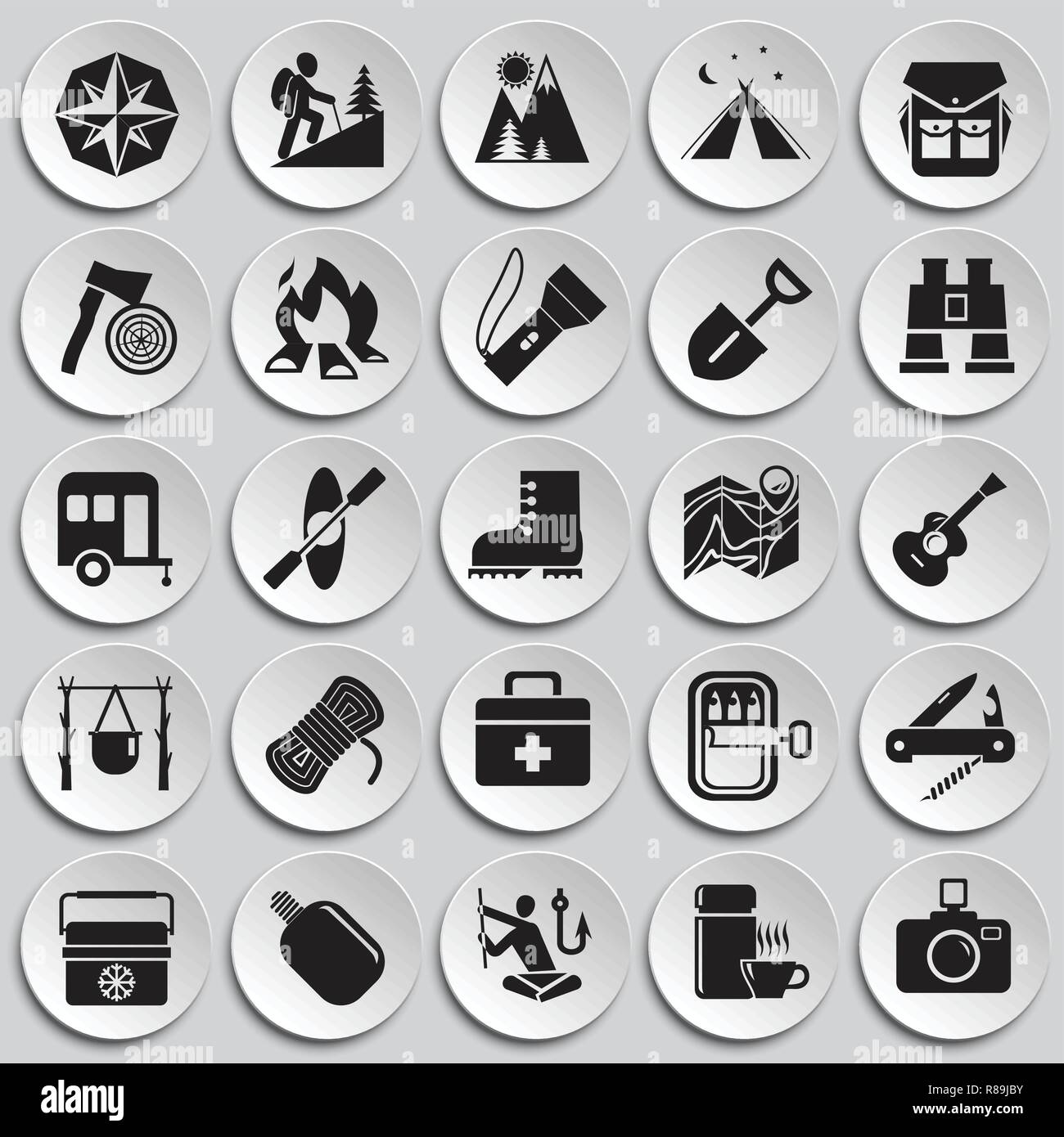 Camping icons set on plates background for graphic and web design ...