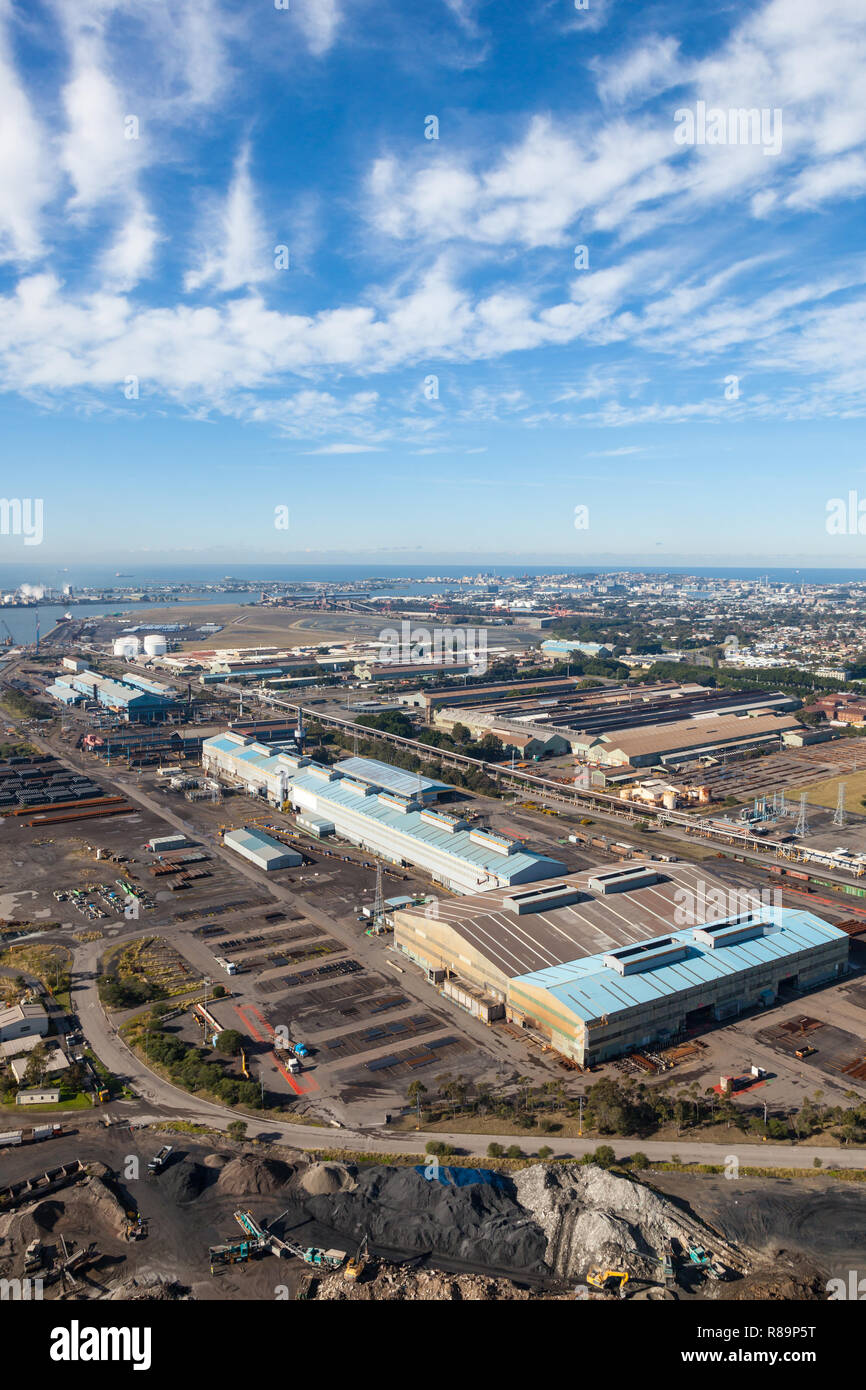 Aerial view of industry in Newcastle Australia. Located on the Hunter ...