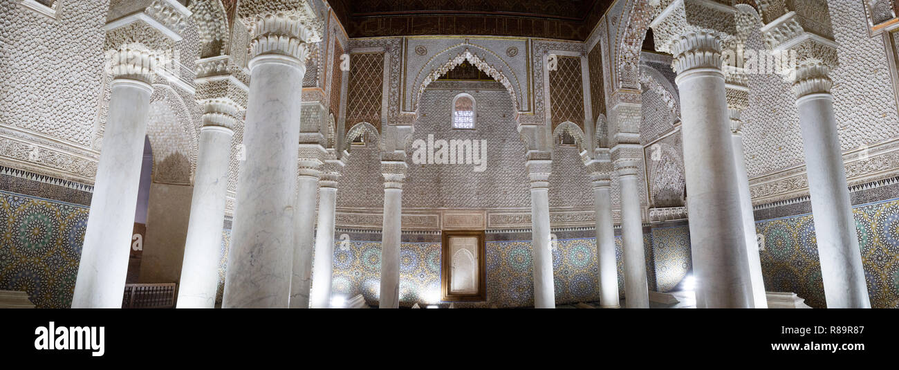 The Saadian Tombs, Marrakech - Panorama of the Hall of 12 columns, the ...