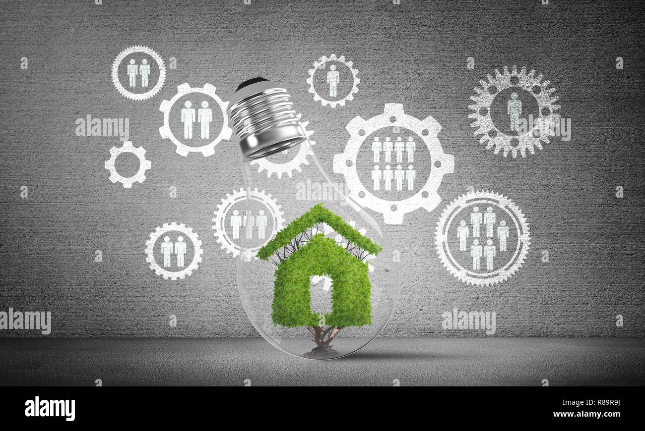 House symbol inside glass lightbulb Stock Photo - Alamy