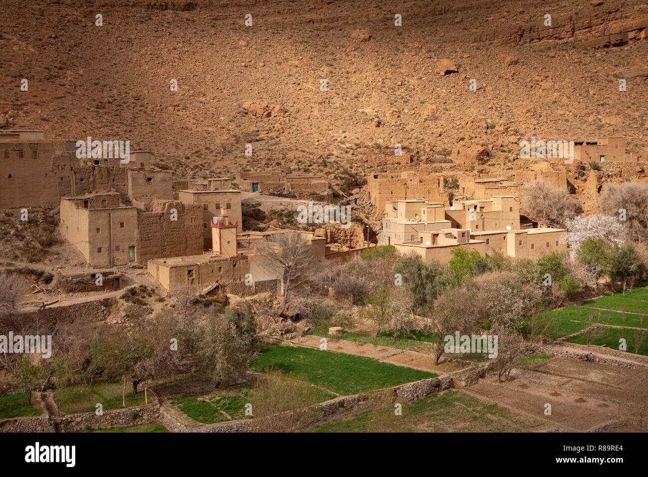 Morocco, Todra Gorge, Tinghir, Timadal, houses below abandoned village ...