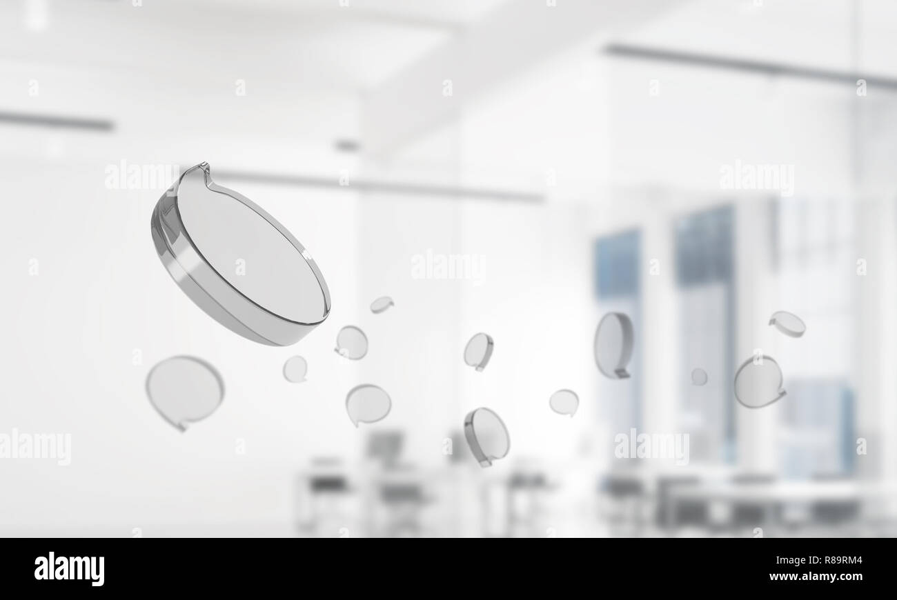 Concept of communication by glass empty chat icon on office background ...