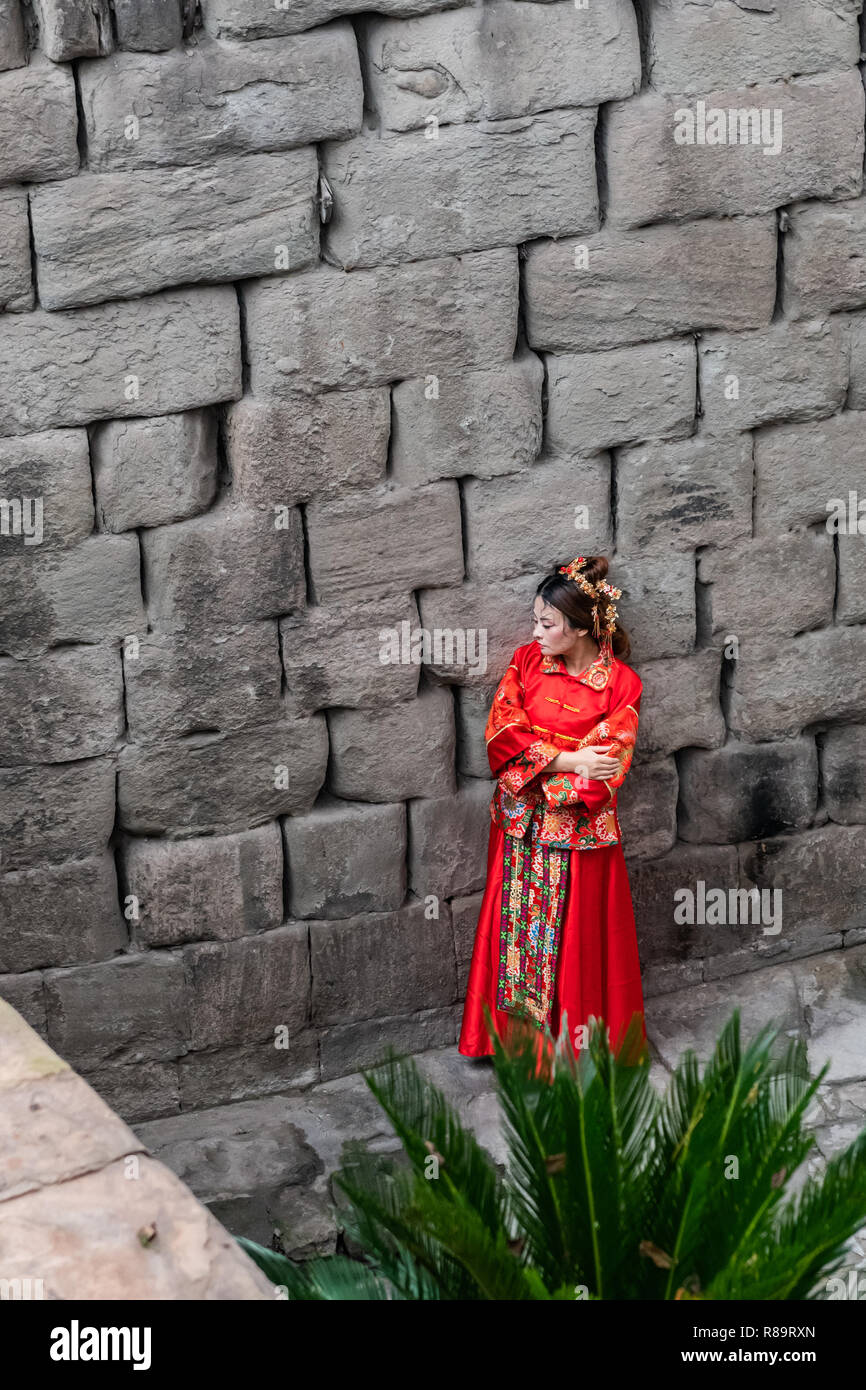 Woman in Red dress - Chinese woman in traditional costume posing in ...