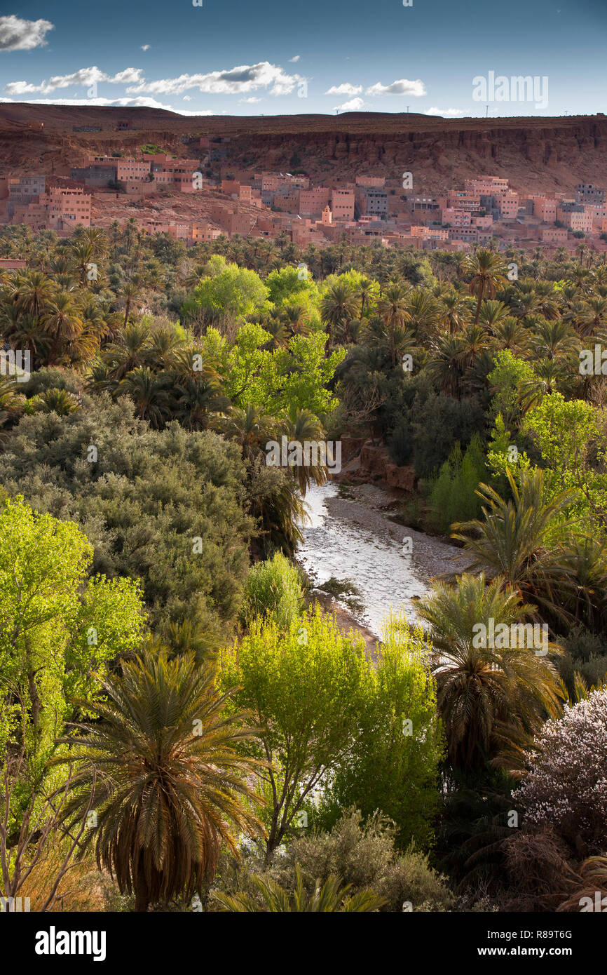 Morocco, Todra Gorge, Tinghir, Timadal, Todra River flowing though ...