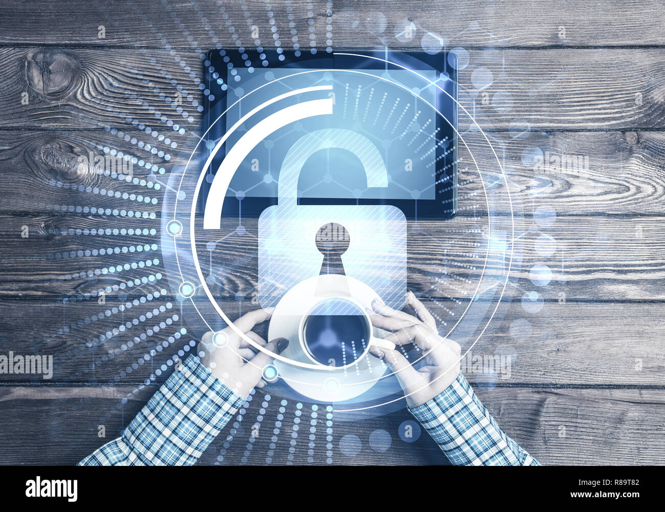 Concept of computer access with media lock icon on tablet screen Stock ...