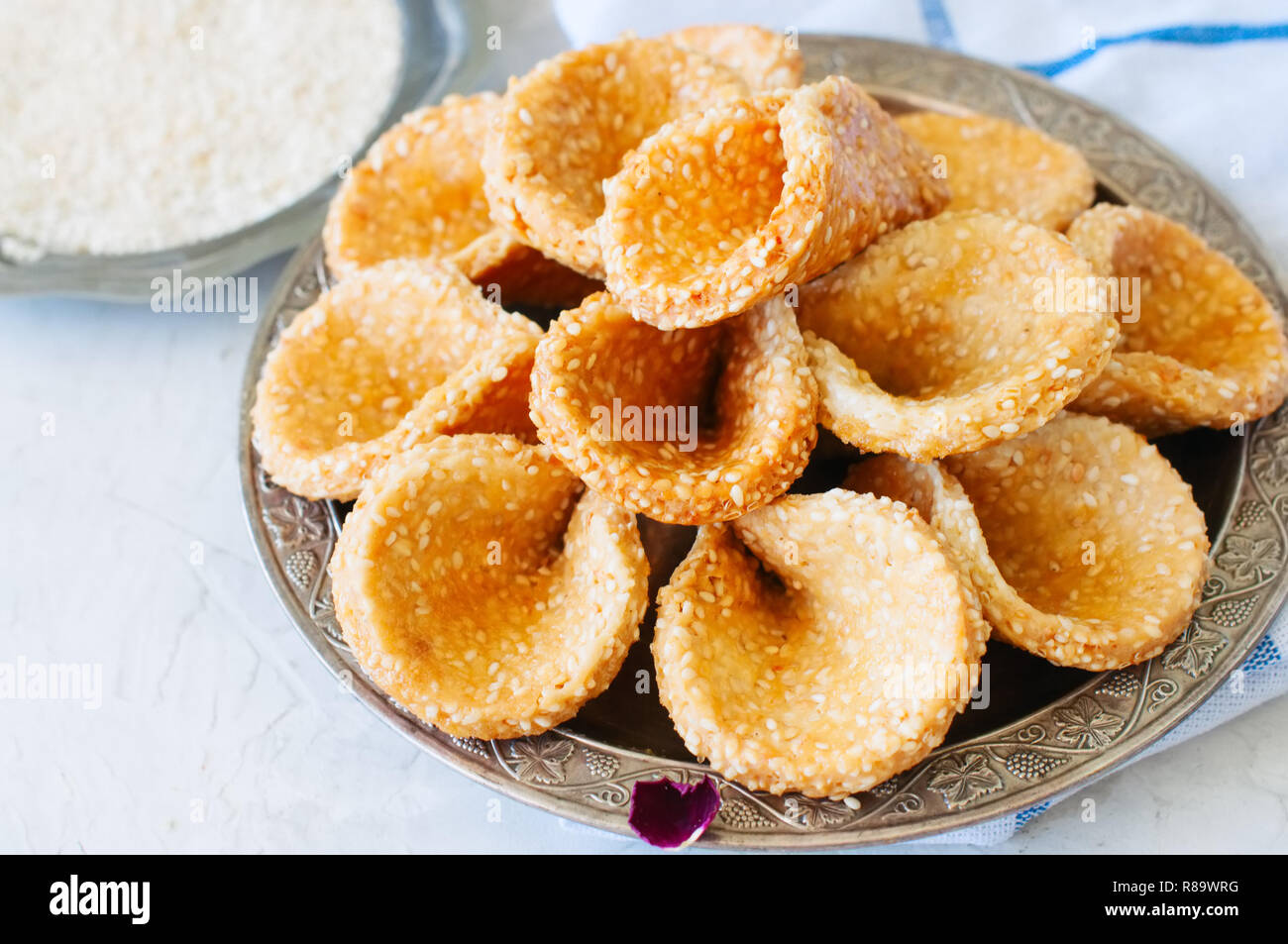 Honey and sesame babouches - popular arabic dessert. Arabic and middle ...