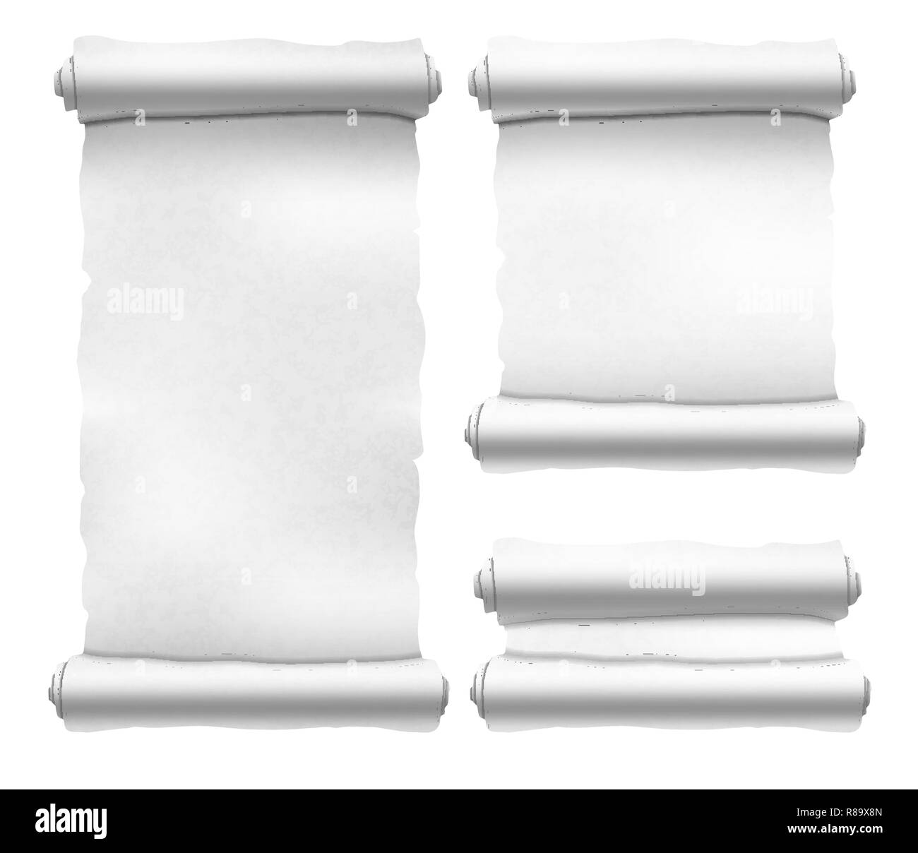 Set of old white textured scrolls different shapes on white Stock ...